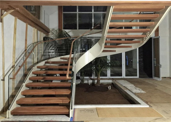 Building Interior Customized design Curved Stairs U Channel Stringer With Tempered Glass Railing