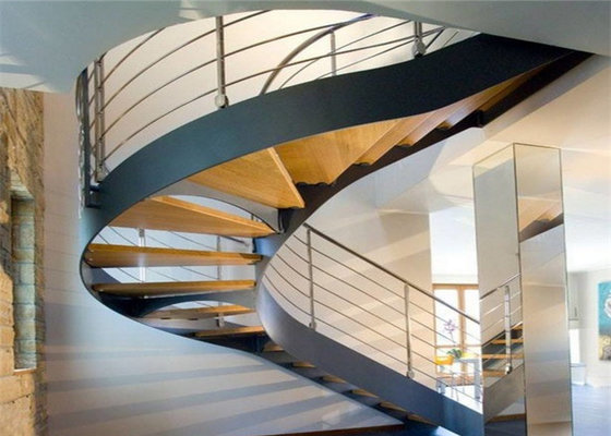 Stainless Steel Metal Spiral Staircase , Curved Basement Stairs Customized Size
