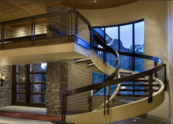 Modern Curved Basement Stairs Laminated Tempered Glass Luxury Staircase Design