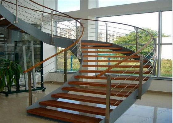 Indoor Custom Wood Stairs , Curved Staircase Construction For Large Commercial Office Spaces