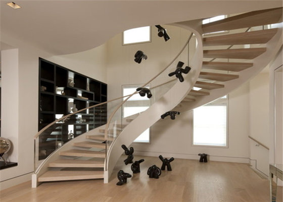 Indoor Custom Wood Stairs , Curved Staircase Construction For Large Commercial Office Spaces