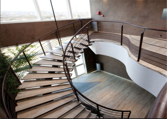 Indoor Custom Wood Stairs , Curved Staircase Construction For Large Commercial Office Spaces