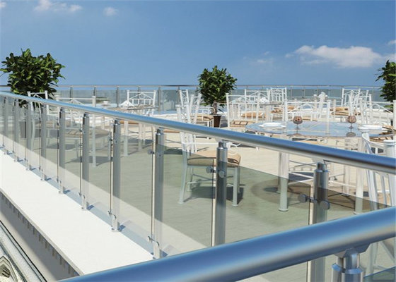 Square Post Building Railing , Outdoor Tinted Tempered Glass Deck Railing