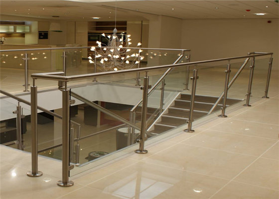 Square Post Building Railing , Outdoor Tinted Tempered Glass Deck Railing