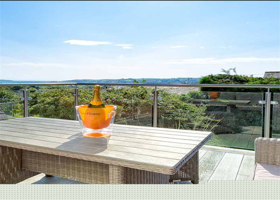 Square Post Building Railing , Outdoor Tinted Tempered Glass Deck Railing