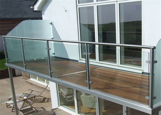 Frosted Tempered Stainless Steel Glass Railing With Satin / Mirror Finish