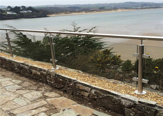 Frosted Tempered Stainless Steel Glass Railing With Satin / Mirror Finish