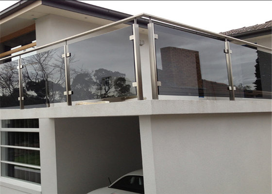 Balcony Stainless Steel Glass Balustrade , Stainless Steel Railing With Glass Designs