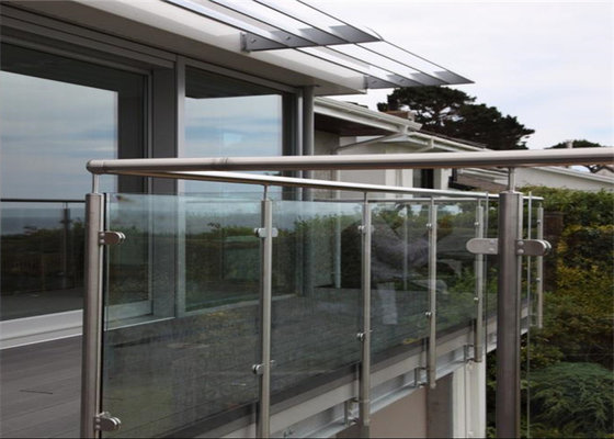 Professional Brushed Stainless Steel Glass Railing , Stainless Steel And Glass Balcony Railings