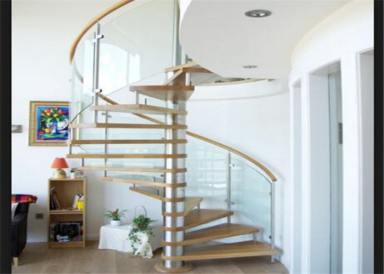 Indoor Custom Spiral Staircase Solid Wooden Modern Style Screws Installation