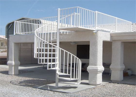 Outdoor / Indoor Metal Spiral Staircase White Power Coating Central Beam Stairs Design
