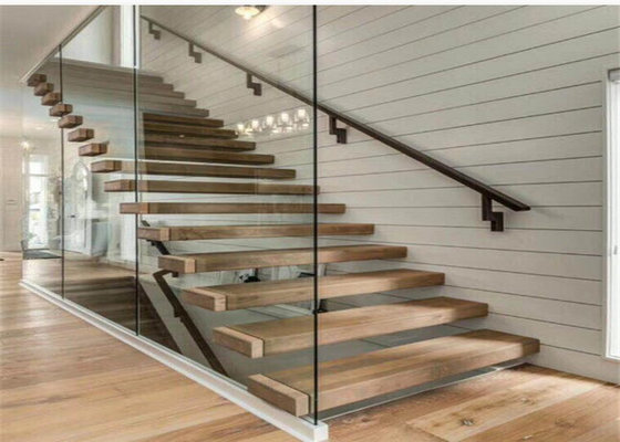 Solid Structure Floating Steps Staircase 40mm Solid Wood Tread For Residential