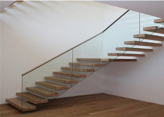 Customized Marble Building Floating Stairs With Tempered Glass Railing