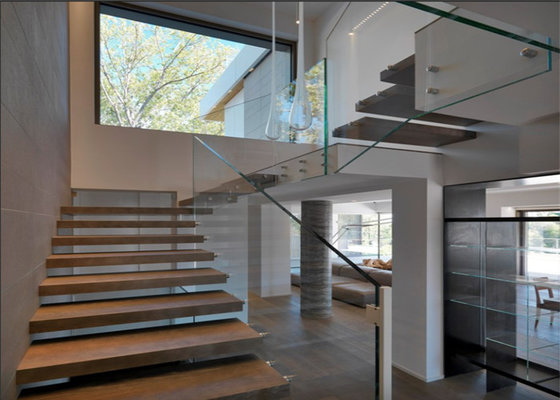 Metal Floating Stairs , Modern Floating Stairs Single Invisible Stringer Staircase