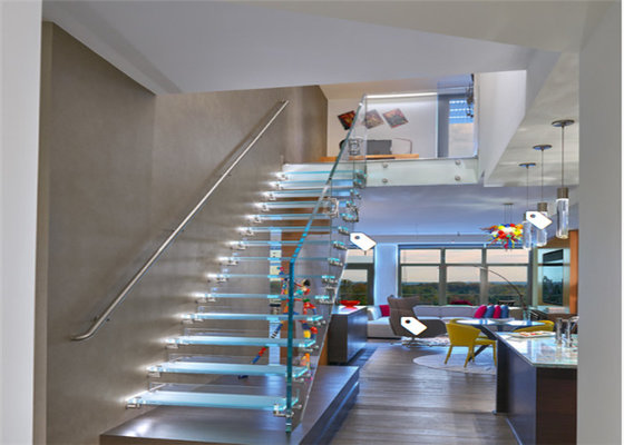 Metal Floating Stairs , Modern Floating Stairs Single Invisible Stringer Staircase