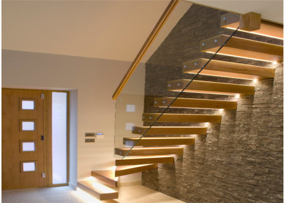 Glass Balustrade Floating Steps Staircase For Residential With Invisible Stringer