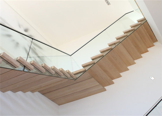 Glass Balustrade Floating Steps Staircase For Residential With Invisible Stringer