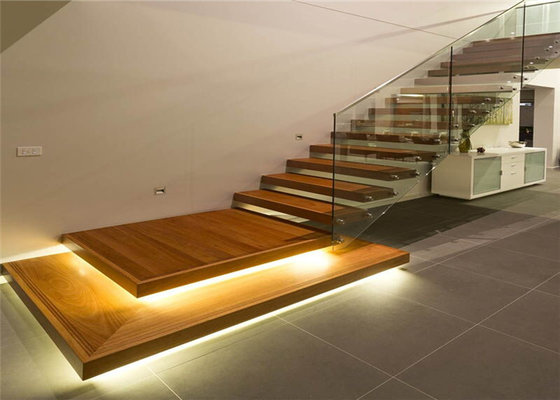 Glass Balustrade Floating Steps Staircase For Residential With Invisible Stringer