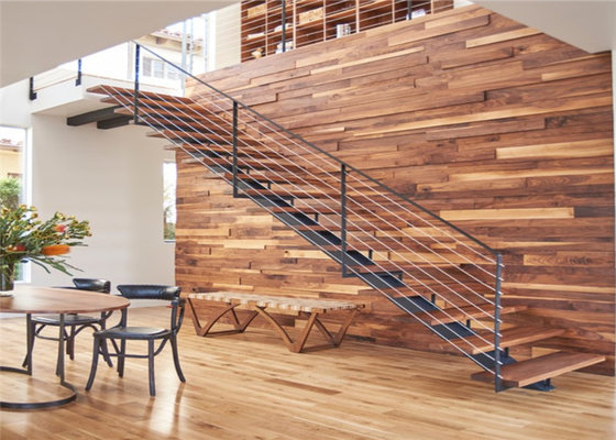 Double Side Plate Steel Structure Staircase Open Riser Indoor With Glass Railing