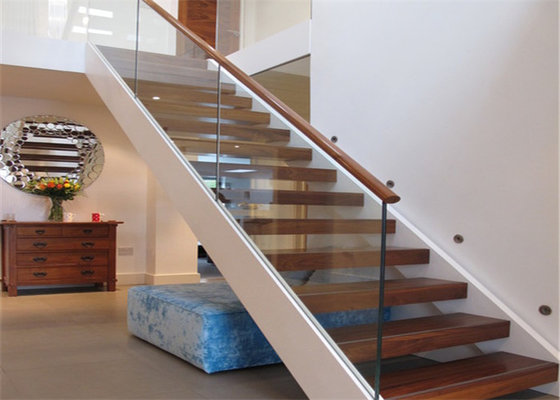 Indoor Flight Modern Straight Staircase Laminated Glass Treads Easy Assemblying