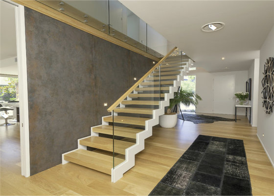 Indoor Flight Modern Straight Staircase Laminated Glass Treads Easy Assemblying