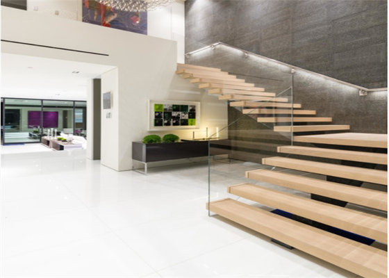 Modern Floating Straight Flight Staircase With Metal /Wood /Glass Material