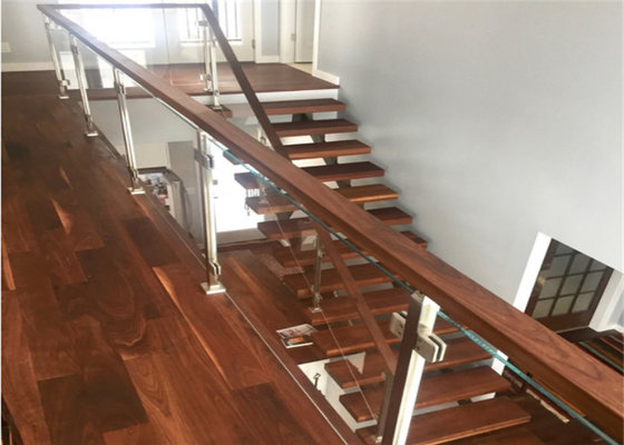 Modern Floating Straight Flight Staircase With Metal /Wood /Glass Material