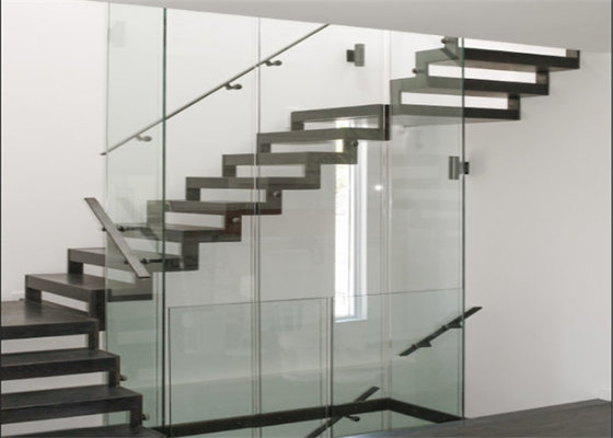 Modern Floating Straight Flight Staircase With Metal /Wood /Glass Material