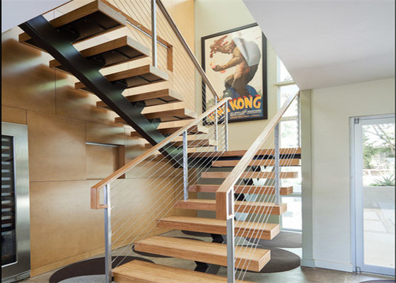 Safety Internal Modern Straight Staircase , Wood And Glass Staircase Designs