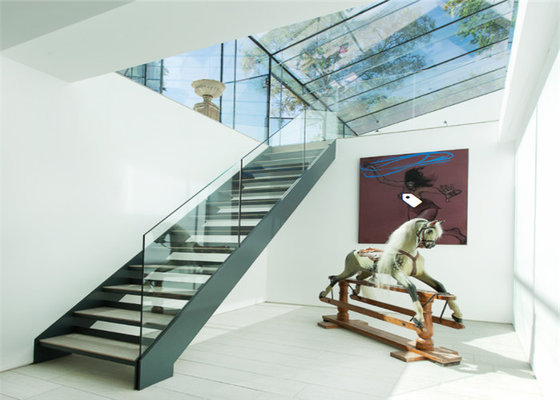 Safety Internal Modern Straight Staircase , Wood And Glass Staircase Designs