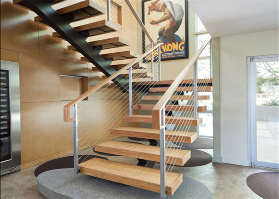 Commercial Straight Flight Staircase , Steel Structure Staircase Uninterrupted View