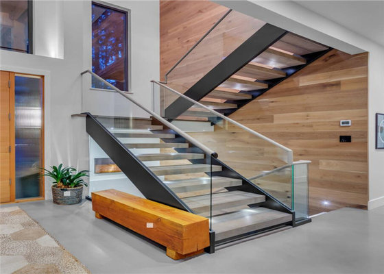 Commercial Straight Flight Staircase , Steel Structure Staircase Uninterrupted View