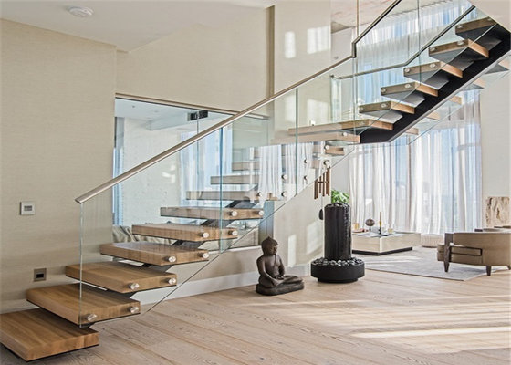 Commercial Straight Flight Staircase , Steel Structure Staircase Uninterrupted View