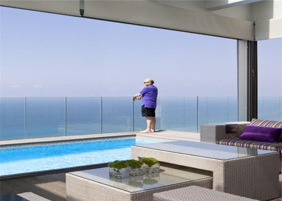Commercial Customized Frameless Glass Railing System With Powder Coated Aluminum U Channel