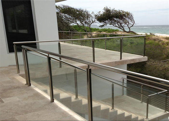 Modern Hotel Glass And Steel Staircase Railing With Clear / Brown / Grey Color