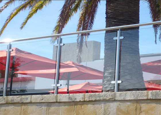 Modern Hotel Glass And Steel Staircase Railing With Clear / Brown / Grey Color