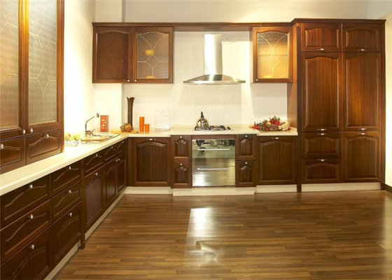 Ancient Solid Wood Kitchen Cabinets , Hanging Kitchen Wall Cabinets With Quartz Stone Countertop