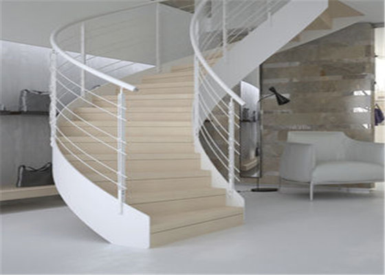 Wood Treada Arc Building Curved Stairs Carbon Steel Stringer Painting Finish