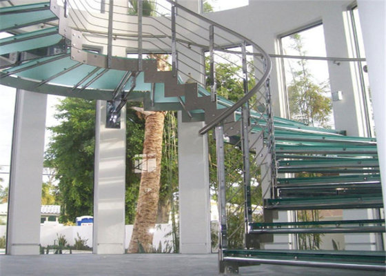 U Channel Curved Deck Stairs Designs Glass Railings System Screw Bolted Installation
