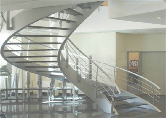 Residential Metal Spiral Staircase Stainless Steel Railing Laminated Glass Treads