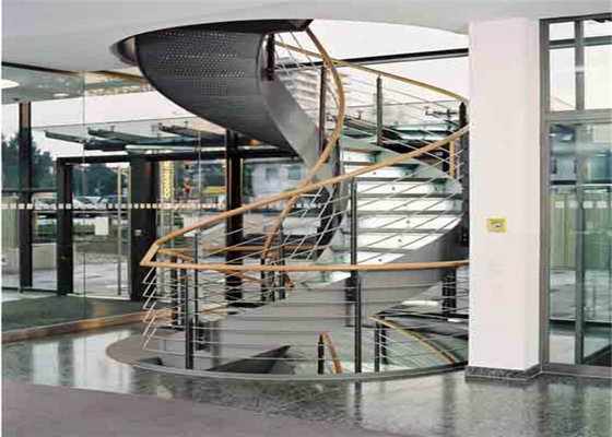 Residential Metal Spiral Staircase Stainless Steel Railing Laminated Glass Treads
