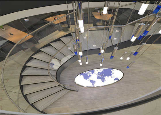 Building Interior Curved Stairs Double U Channel Stringer With Tempered Glass Railing