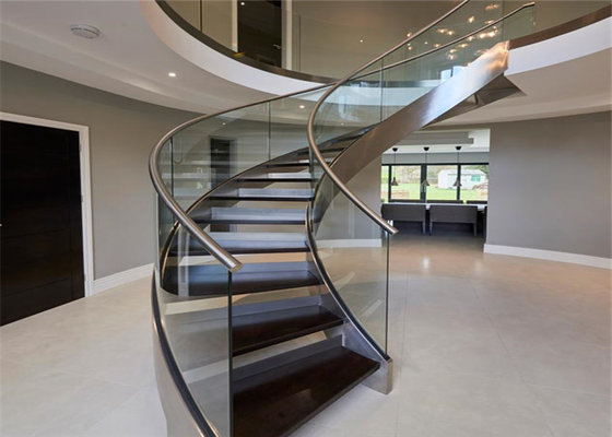 Round Curved Glass Staircase Stainless Steel Building Stairs Easy Assemblying