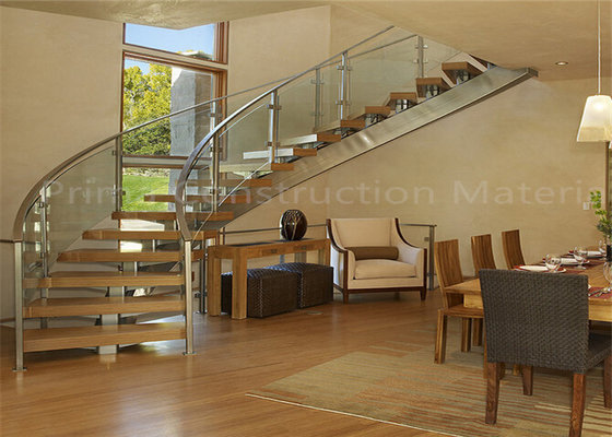 Round Curved Glass Staircase Stainless Steel Building Stairs Easy Assemblying