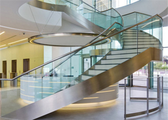 Round Curved Glass Staircase Stainless Steel Building Stairs Easy Assemblying