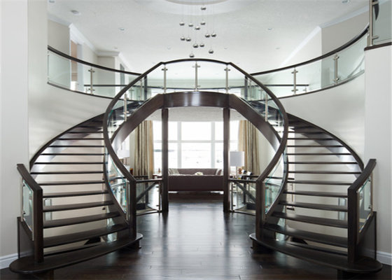 Stainless Steel Metal Spiral Staircase , Curved Basement Stairs Customized Size