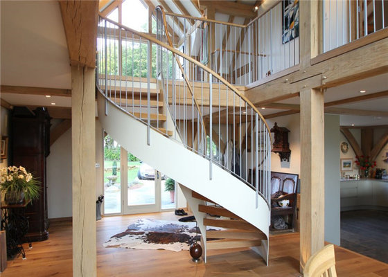 Round Glass Modern Curved Staircase With Double U Channel Stringer