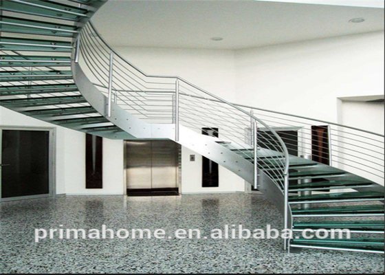 Round Glass Modern Curved Staircase With Double U Channel Stringer
