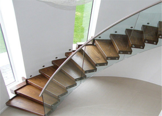 Round Glass Modern Curved Staircase With Double U Channel Stringer