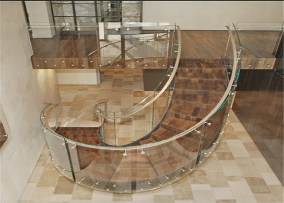 Commercial Stainless Steel Staircase With Tempered Glass Railing PRC-20